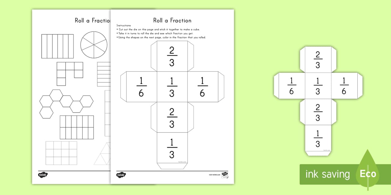 Roll a Fraction: Thirds and Sixths Worksheet