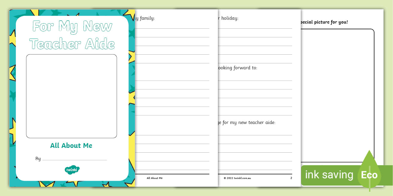 Transition Booklet Template - For My New Teacher Aide