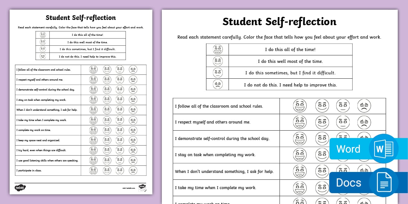 Student Self-Reflection Sheet