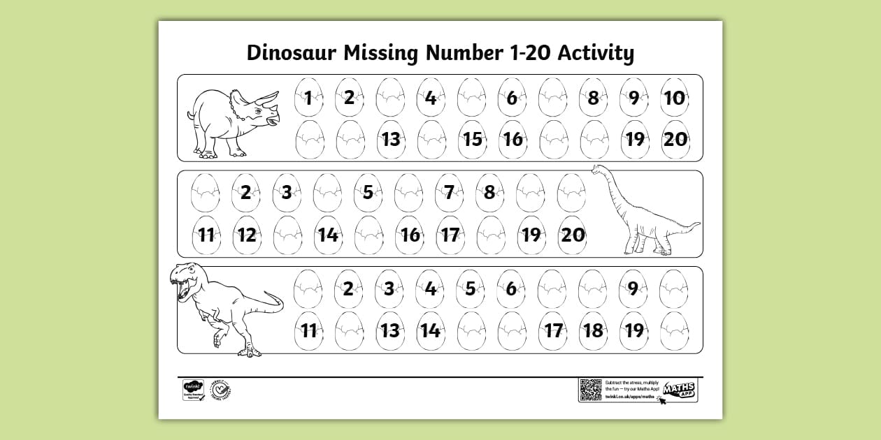 Dinosaur Missing Number 1-20 Activity