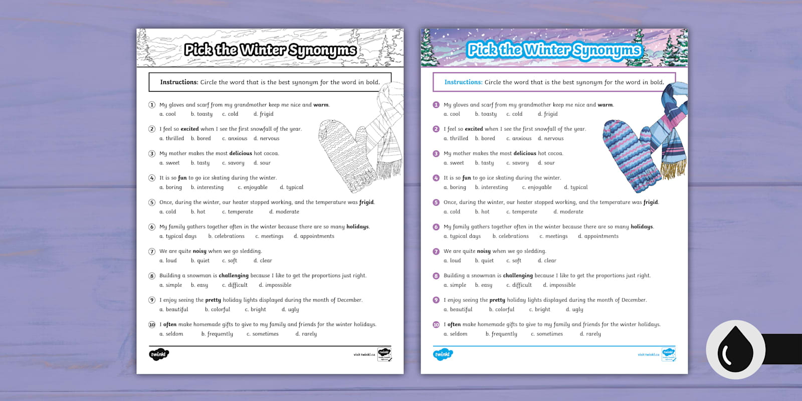 Winter Synonyms Activity - Twinkl