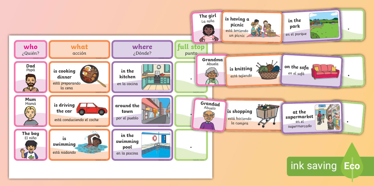 Everyday Sentence Building EAL Cards English/Spanish