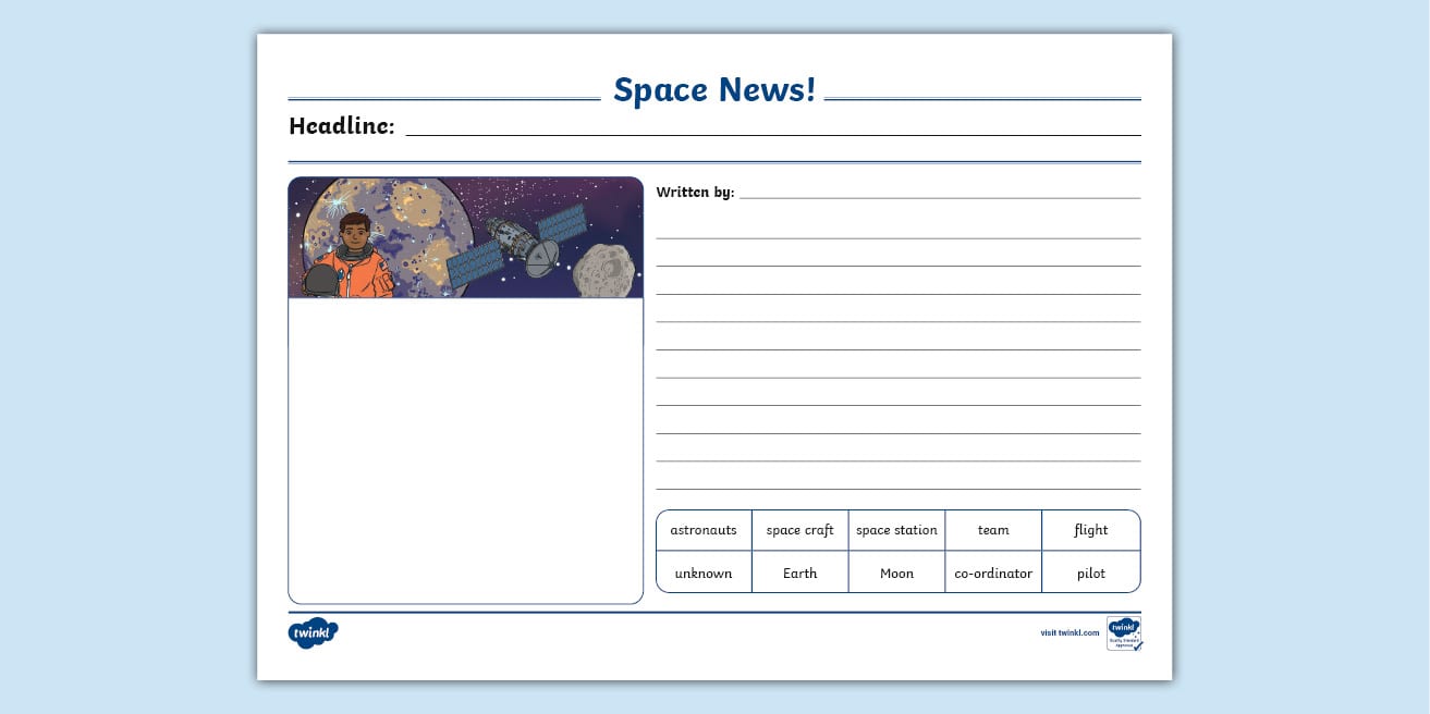 Space Newspaper Report Writing Template