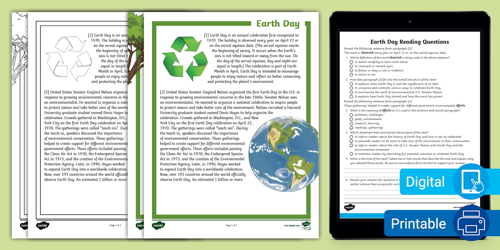 Earth Day Comprehension Craft and Structure Activity
