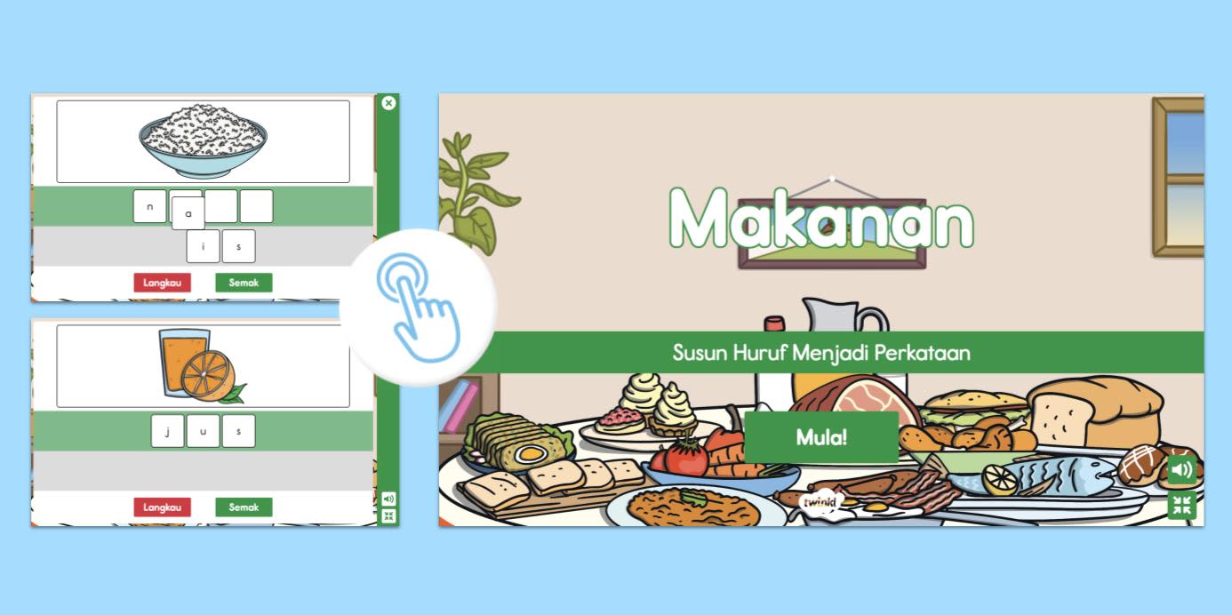 Permainan Interaktif Susun Huruf Menjadi Perkataan Makanan