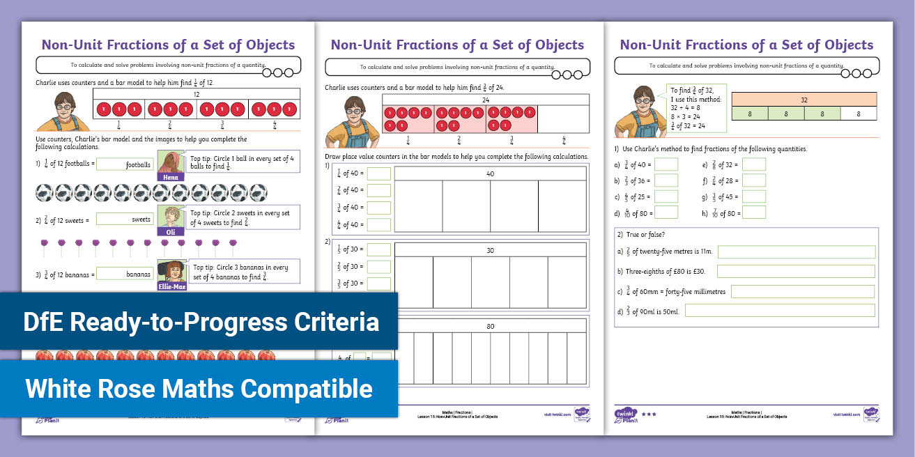 Unit Fractions of a Set of Objects Differentiated Maths Worksheets