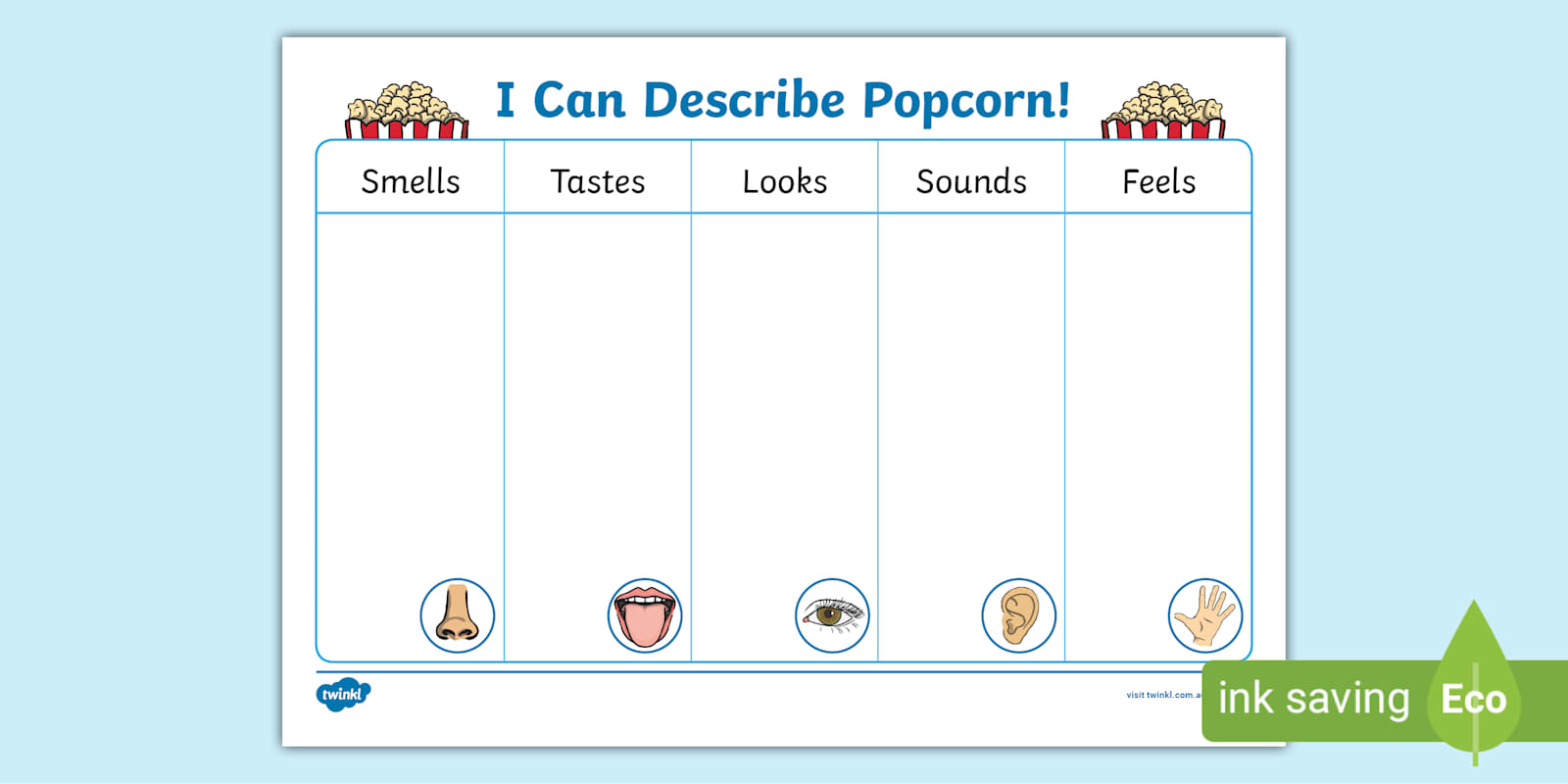 Popcorn 5 Senses Activity