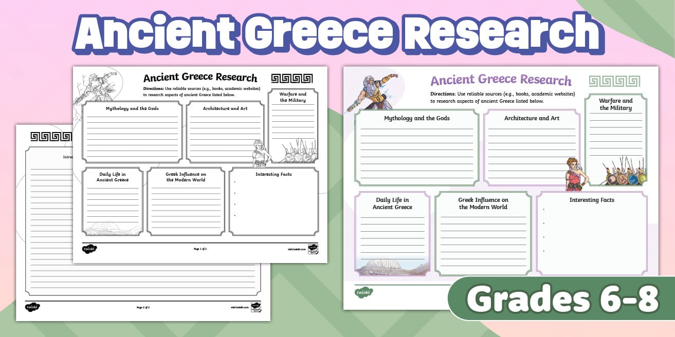 Ancient Greece Research Graphic Organizer and Writing Template for 6th ...