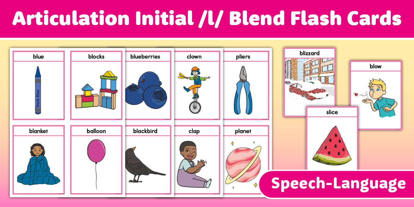 Articulation Initial /l/ Blend Words Flash Cards for SLP