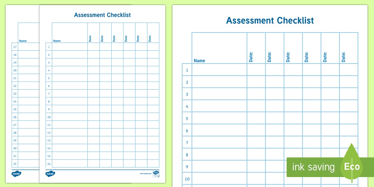 Assessment Checklist for learning | Teacher Planning