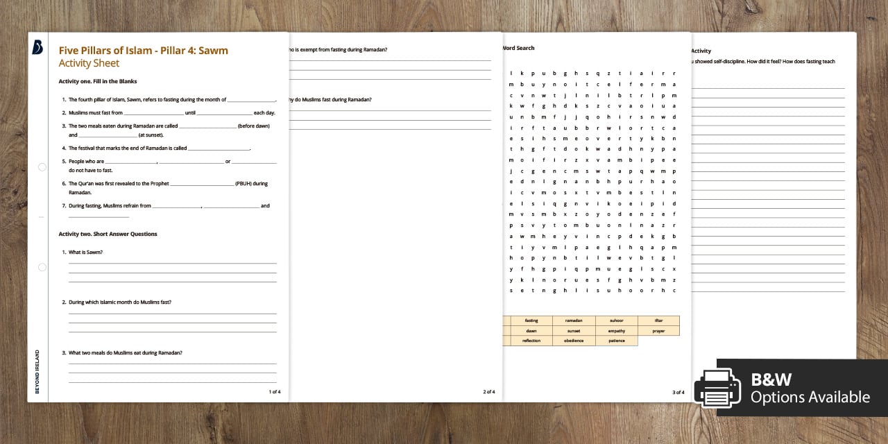 Five Pillars of Islam Pillar 4: Sawm Worksheet