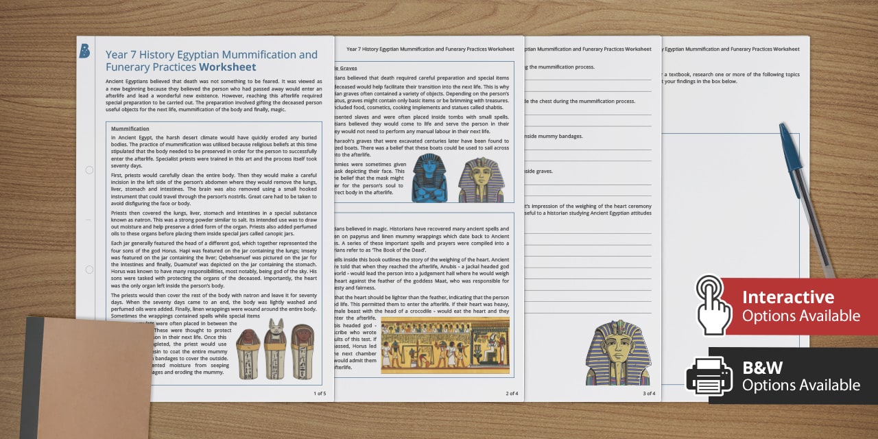 Year 7 Mummification Reading Comprehension - HASS