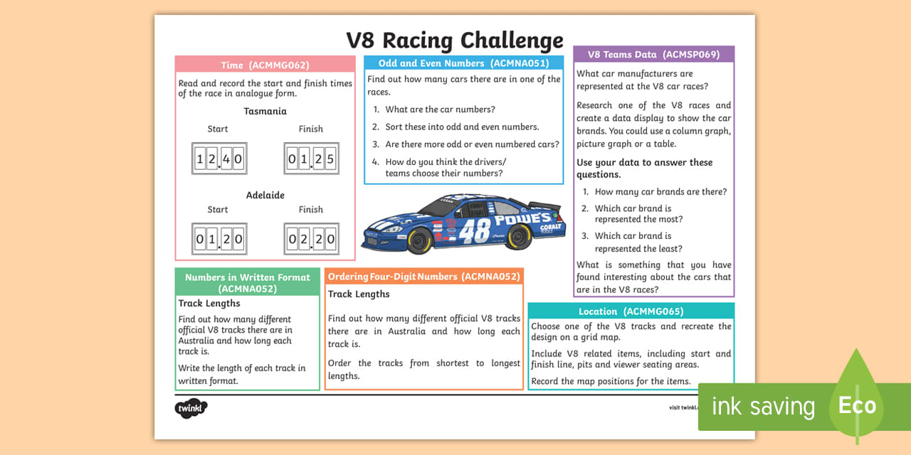 V8 Racing Challenge Worksheet