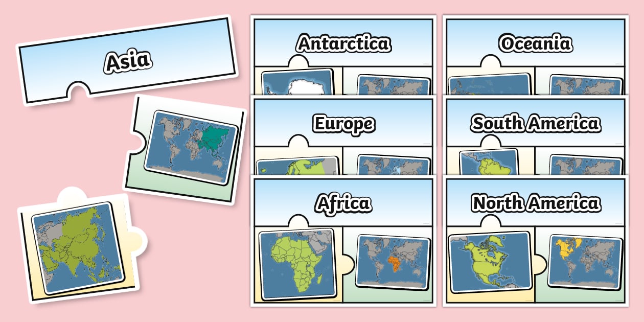 Continents Matching Puzzle - Twinkl - KS1
