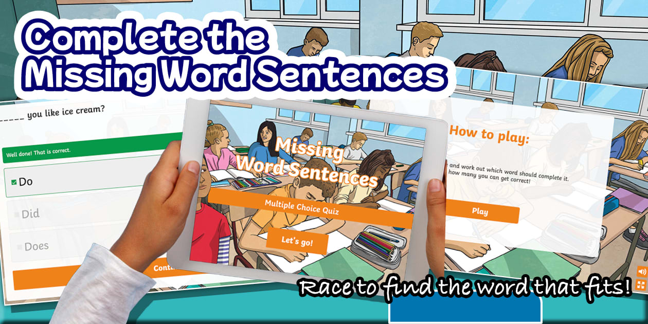 Missing Word Sentences Multiple Choice Interactive Quiz