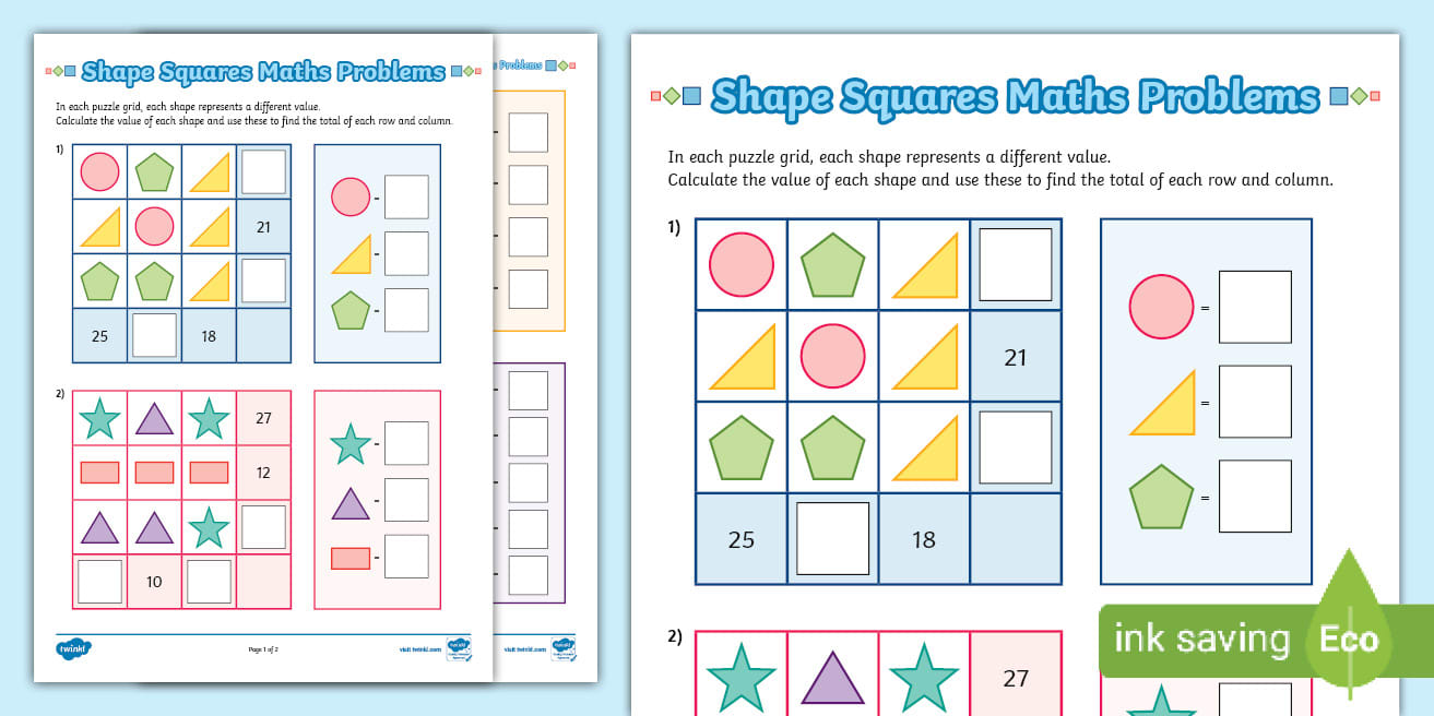 KS2 Shape Squares Maths Problems