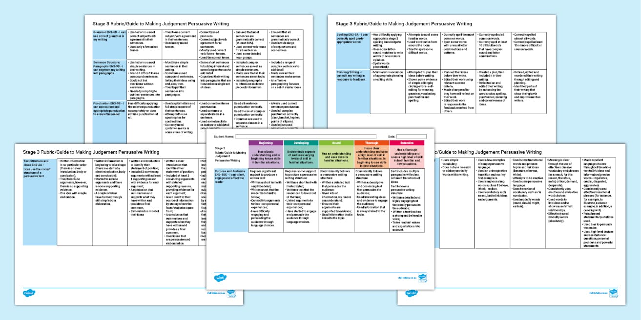 NSW Stage 3 Persuasive Writing Rubric