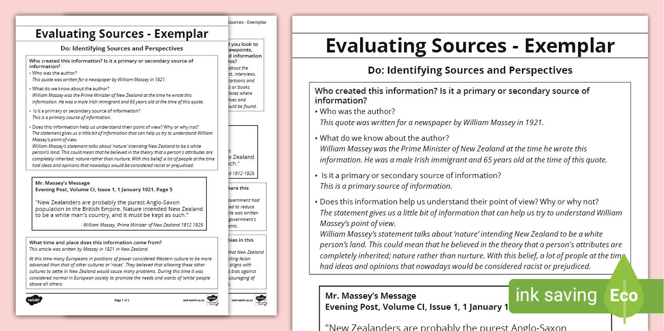 Year 7-8 ANZHC Do: Identifying Sources and Perspectives - Exemplar