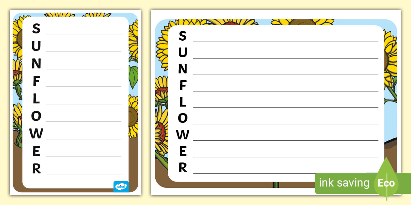 Sunflower Acrostic Poem Template
