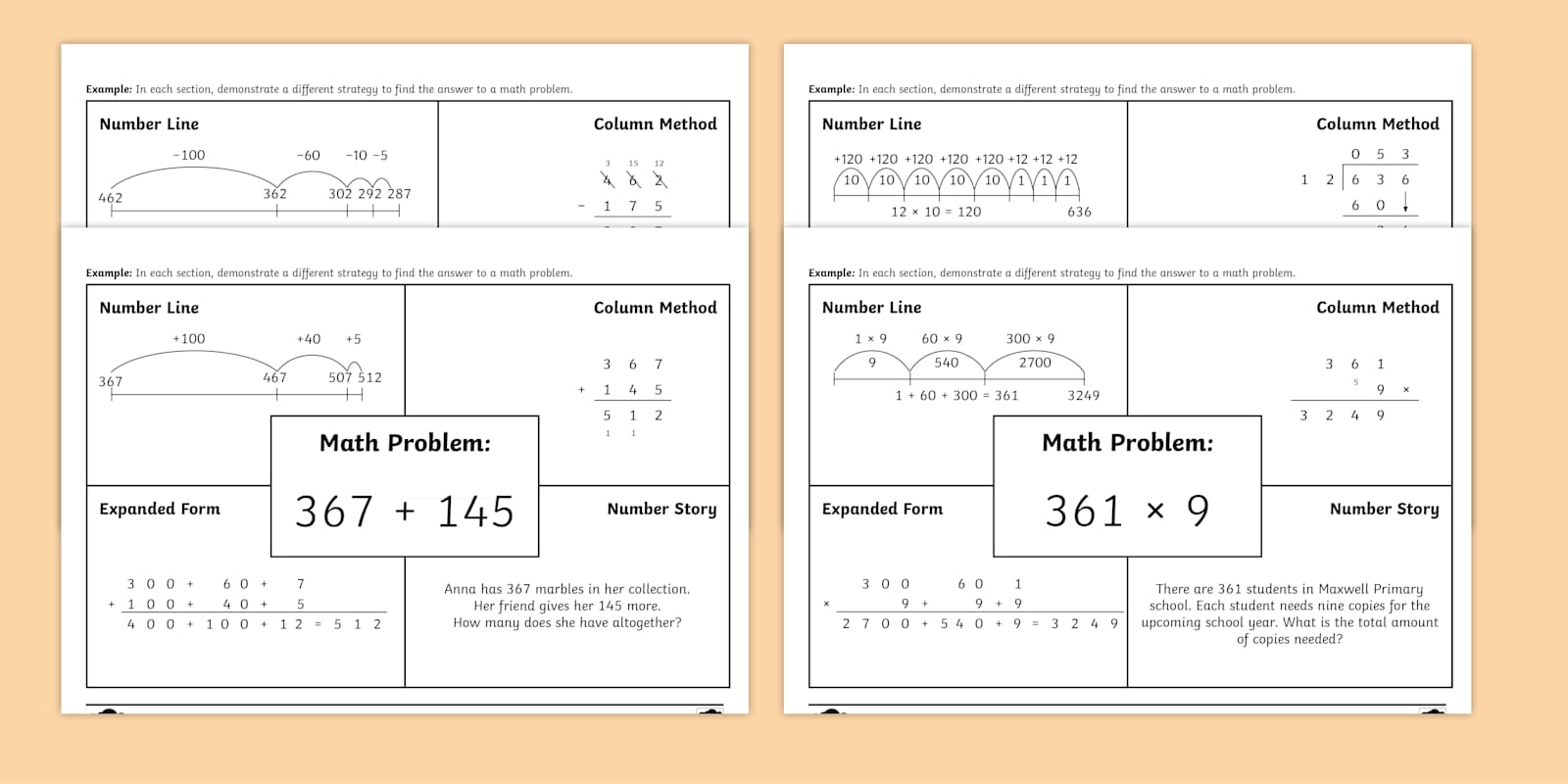 Math Strategy Boards: Addition, Subtraction, Multiplication and Division