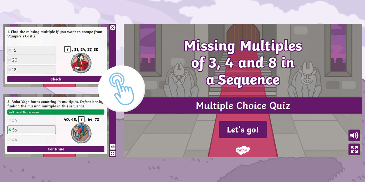 Multiples of 3 4 and 8 Quiz: Look for the Missing Multiples