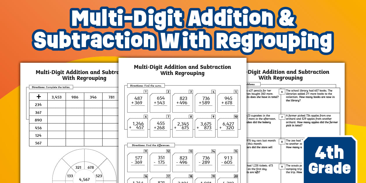 Fourth Grade Multi-Digit Addition and Subtraction With Regrouping ...