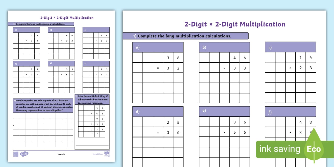 2 Digit by 2 Digit (2x2) Multiplication Worksheets