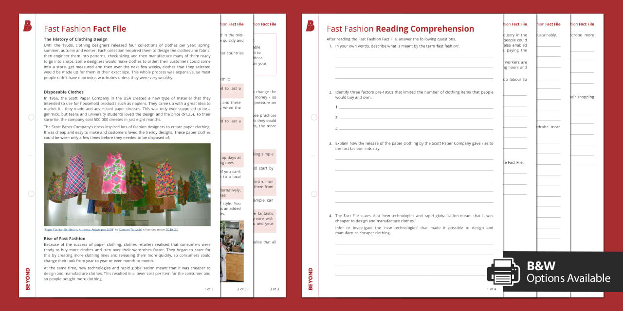 Fast Fashion Reading Comprehension