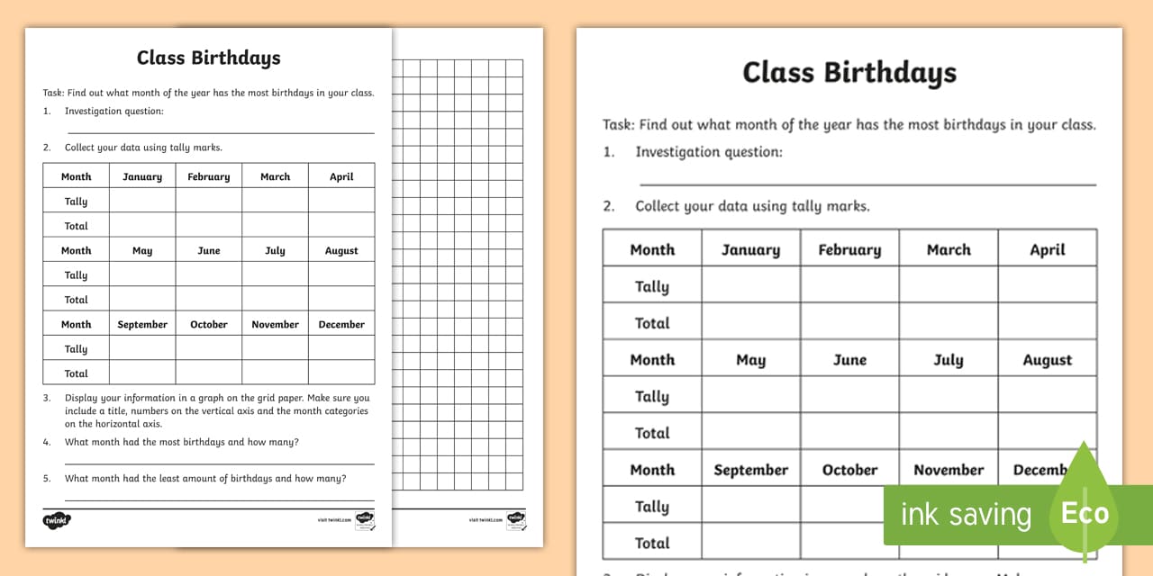 Class Birthdays Data Worksheet