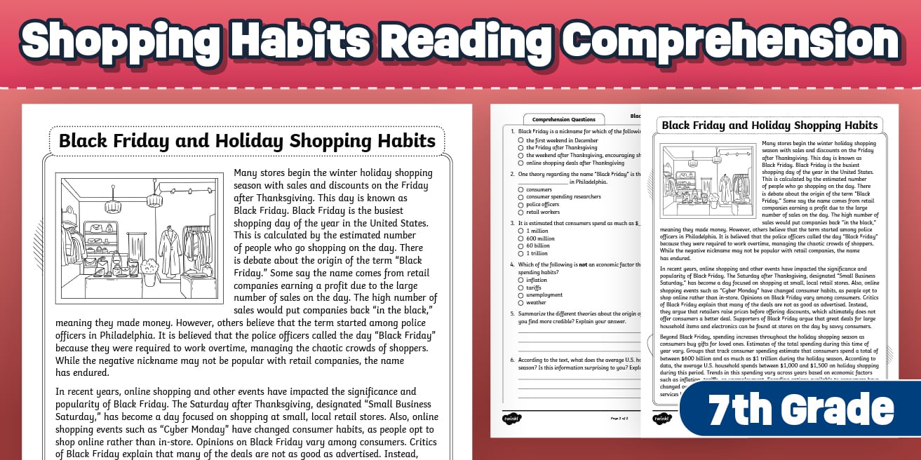 Seventh Grade Black Friday and Holiday Shopping Habits Reading ...