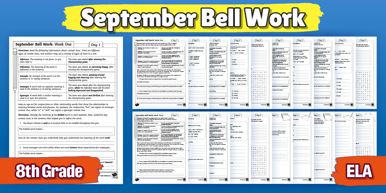 Eighth Grade ELA September Bell Work Bundle