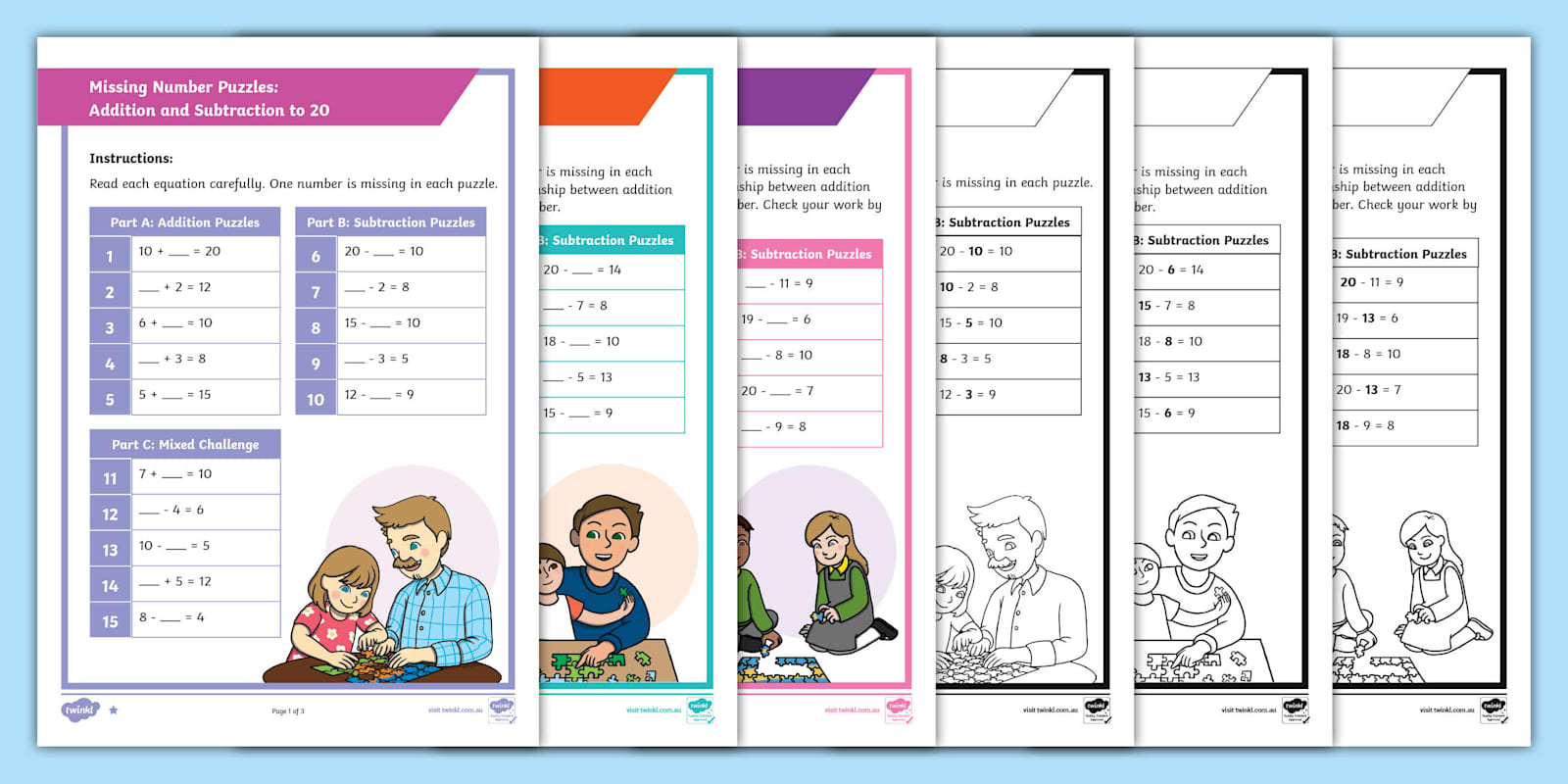Missing Number Puzzles: Addition and Subtraction to 20
