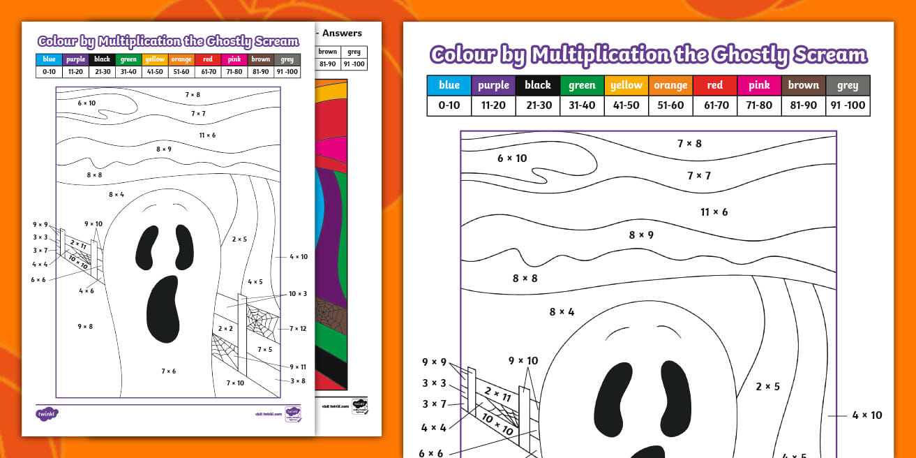 Colour by Multiplication the Ghostly Scream Activity Sheet