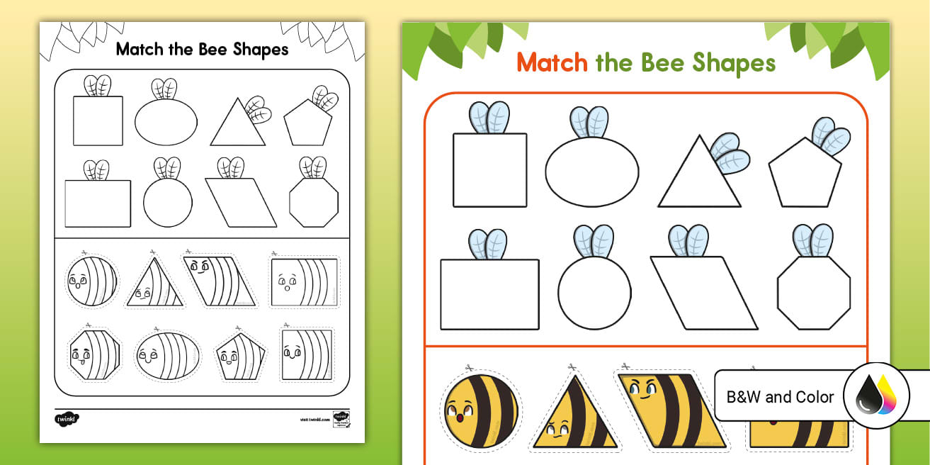 Match the Bee Shapes Worksheet