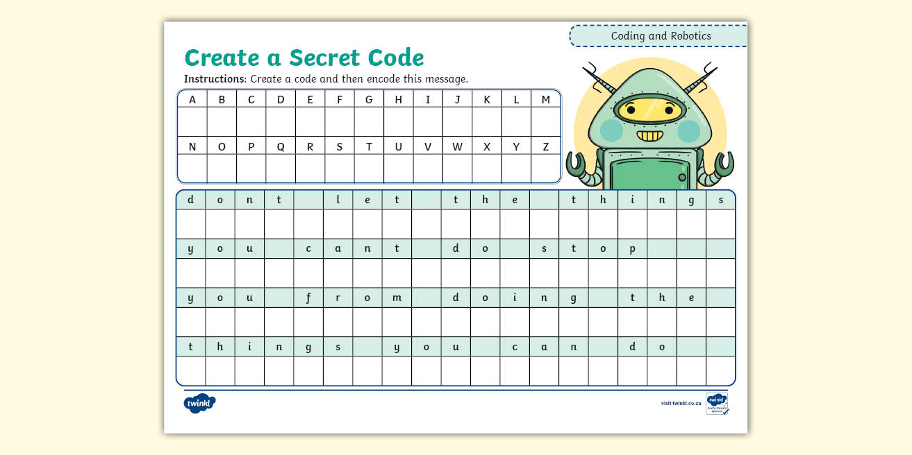 Grade 3 Digital Concepts - Worksheet- Create a Secret Code