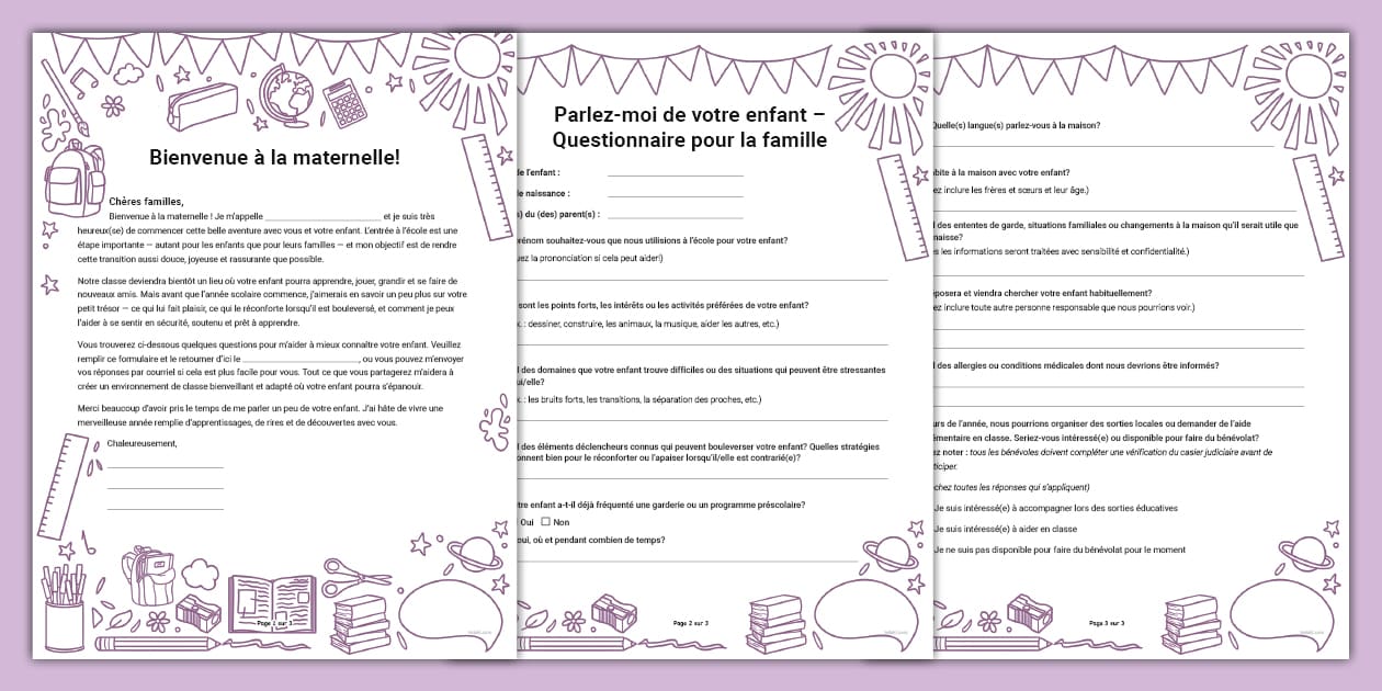 French Back to School Letter for JK Parents