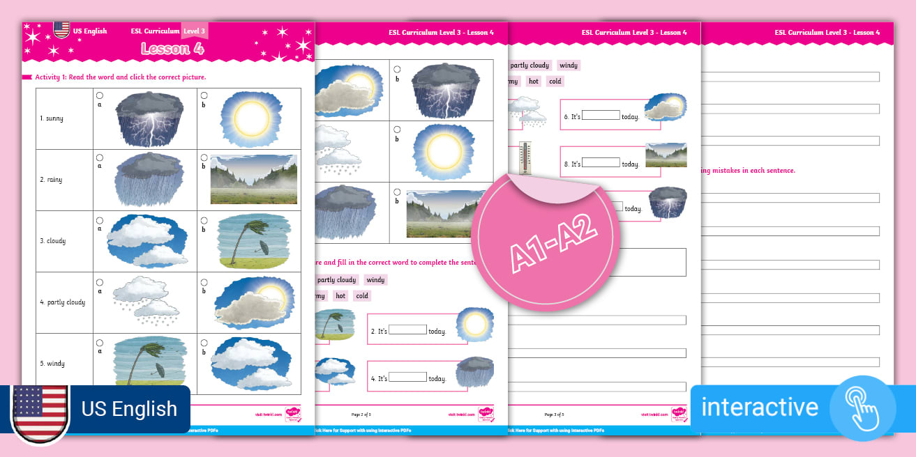 ESL Curriculum (US-English Version) Level 3, Lesson 4 Interactive Worksheet