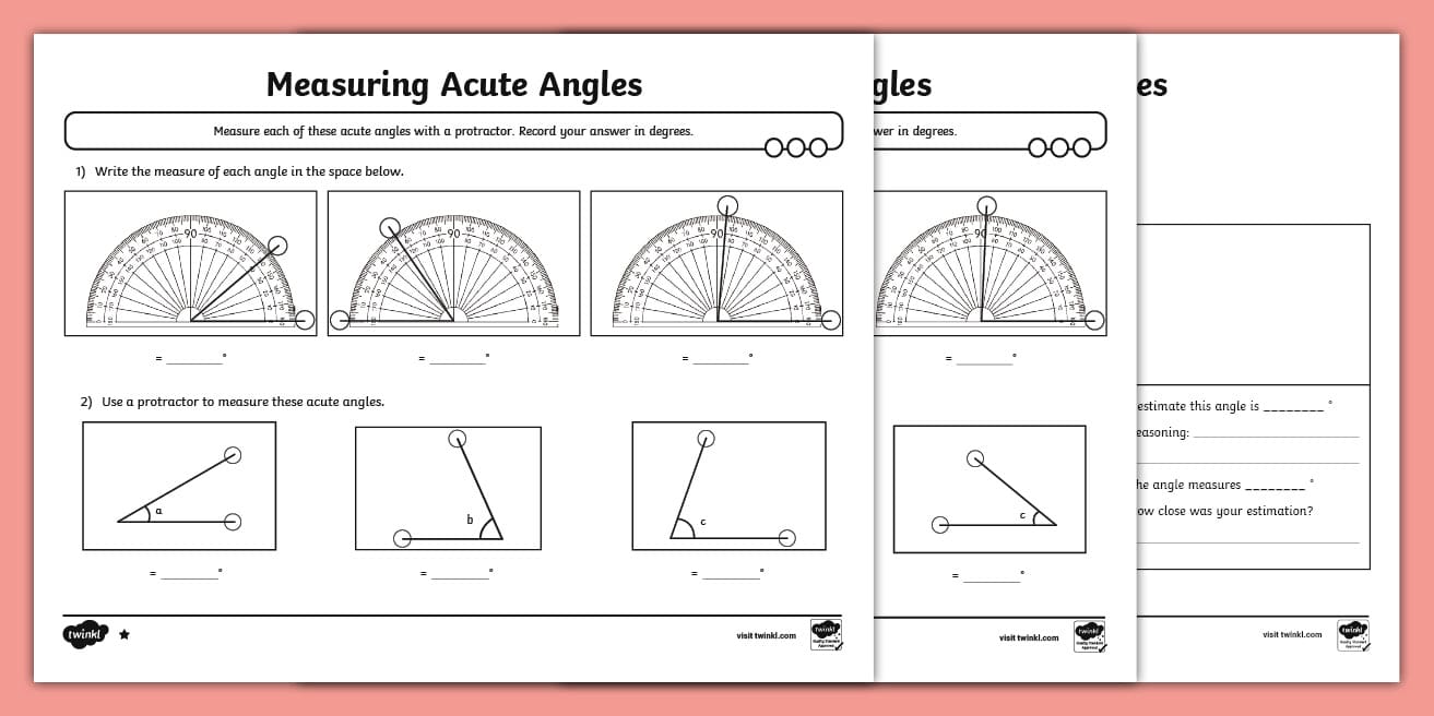 Measuring Acute Angles With a Protractor Differentiated Worksheets for ...
