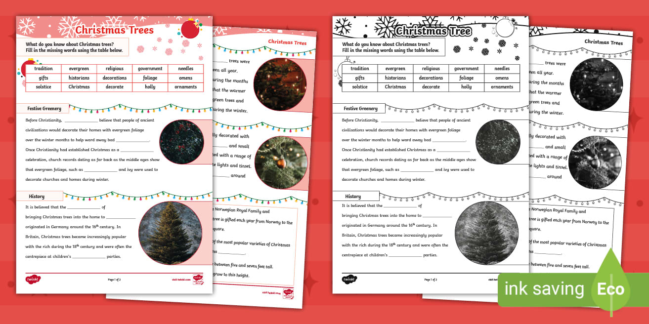 Christmas Trees Cloze Worksheet