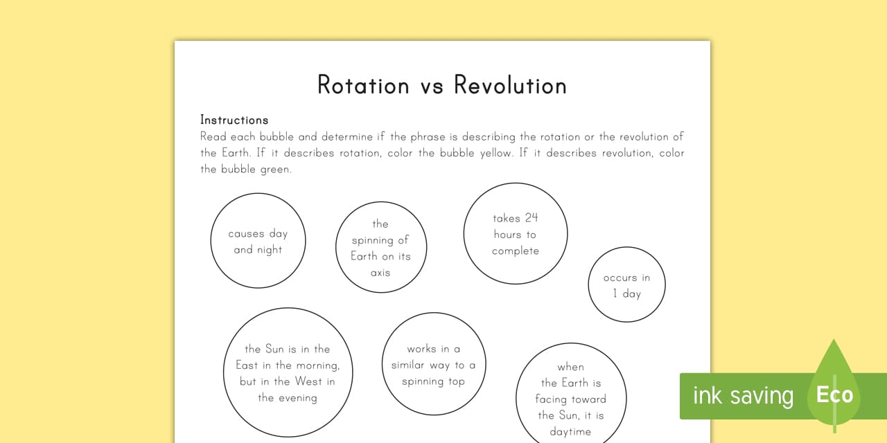 Rotation and Revolution Worksheet | Space