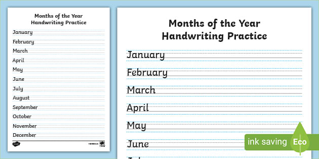 Months of the Year Handwriting Practice Worksheet