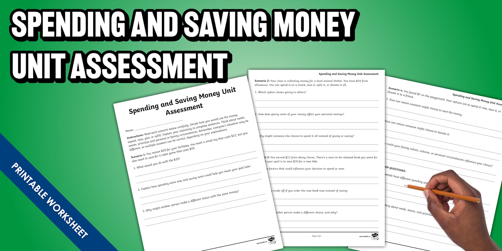 Spending and Saving Money Unit Assessment