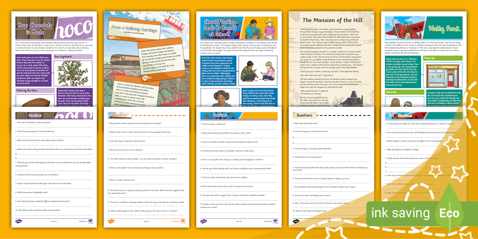 Year 6 Reading Comprehension Pack 1 (Ages 10 - 11)
