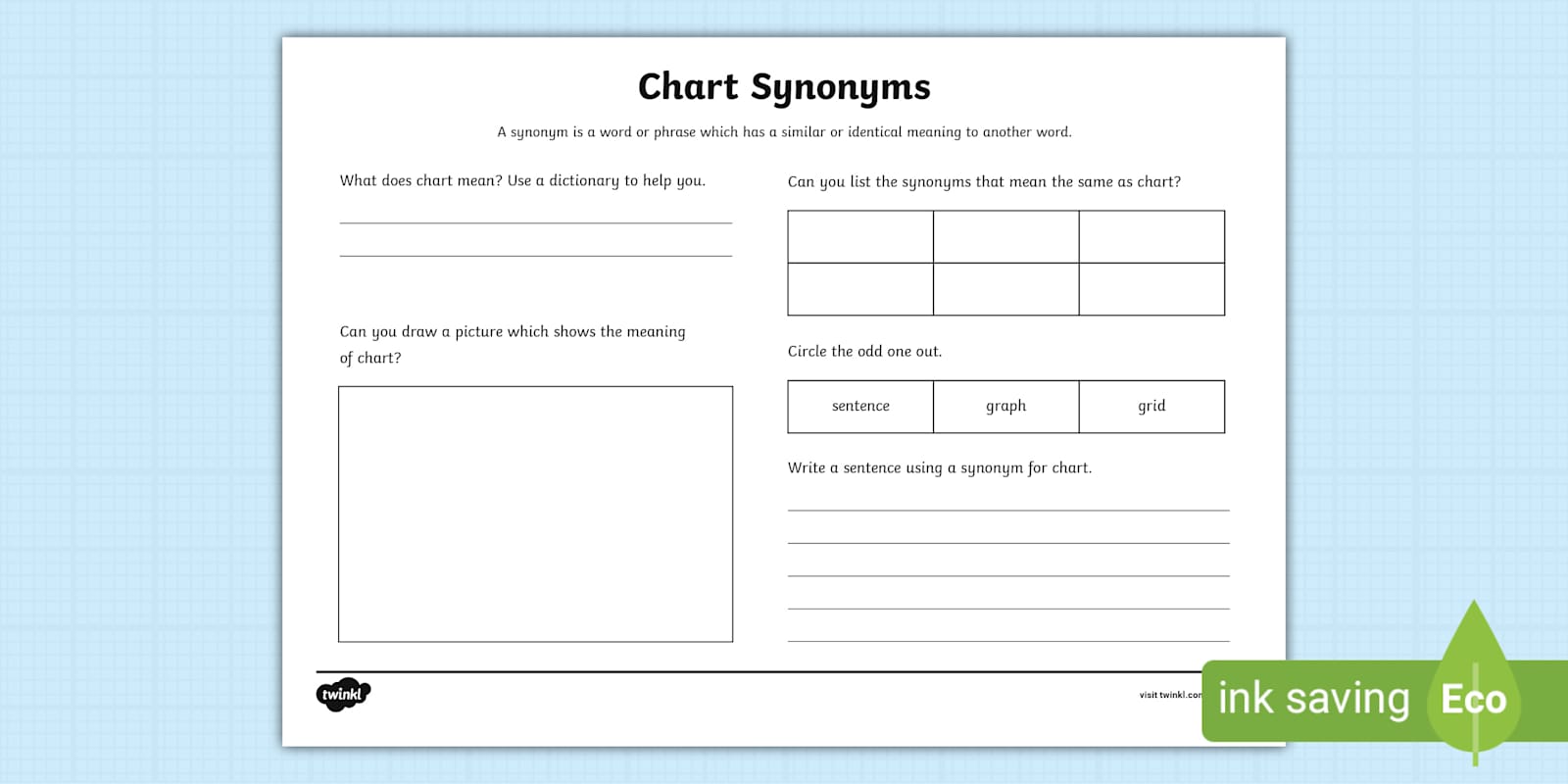 Chart Synonyms Worksheet