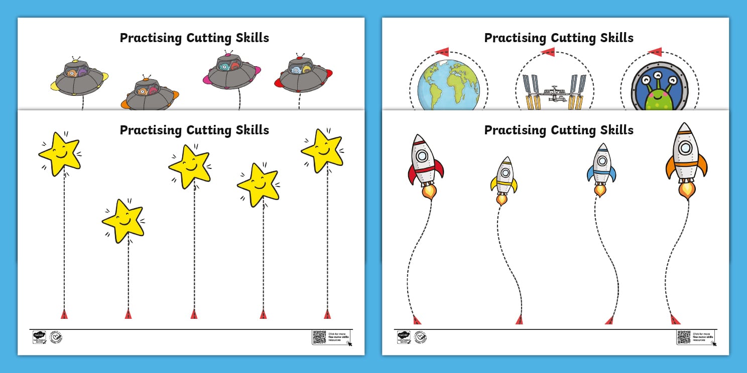 Space-Themed Scissor Skills Worksheet Pack