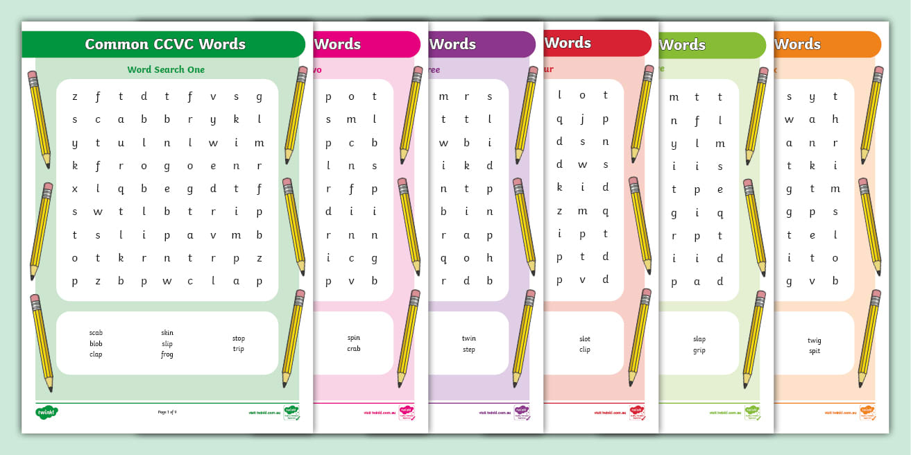 Common CCVC Words Word Search Pack