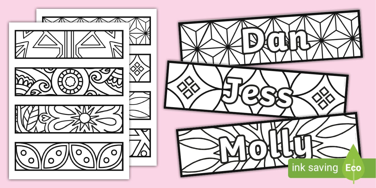 Editable Name Colouring Bookmark