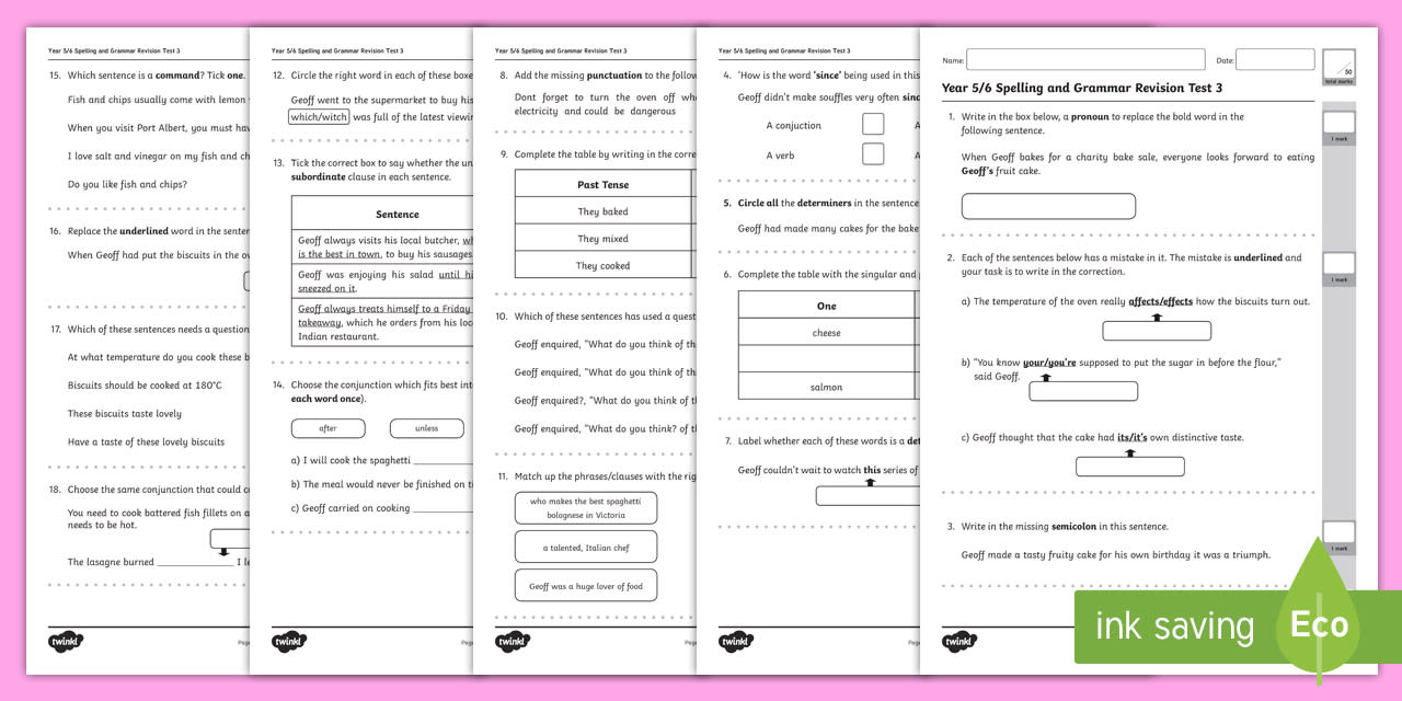 Year 5 and 6 Spelling and Grammar Revision 3 Worksheets