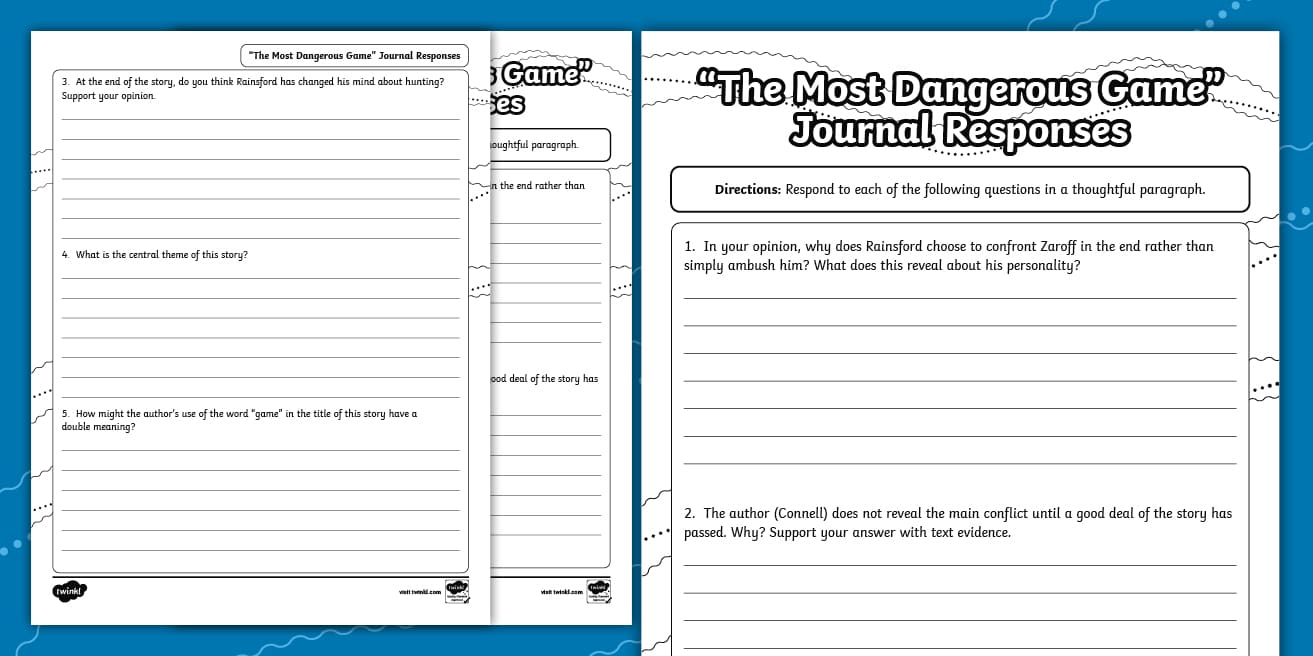 Seventh Grade The Most Dangerous Game Journal Responses