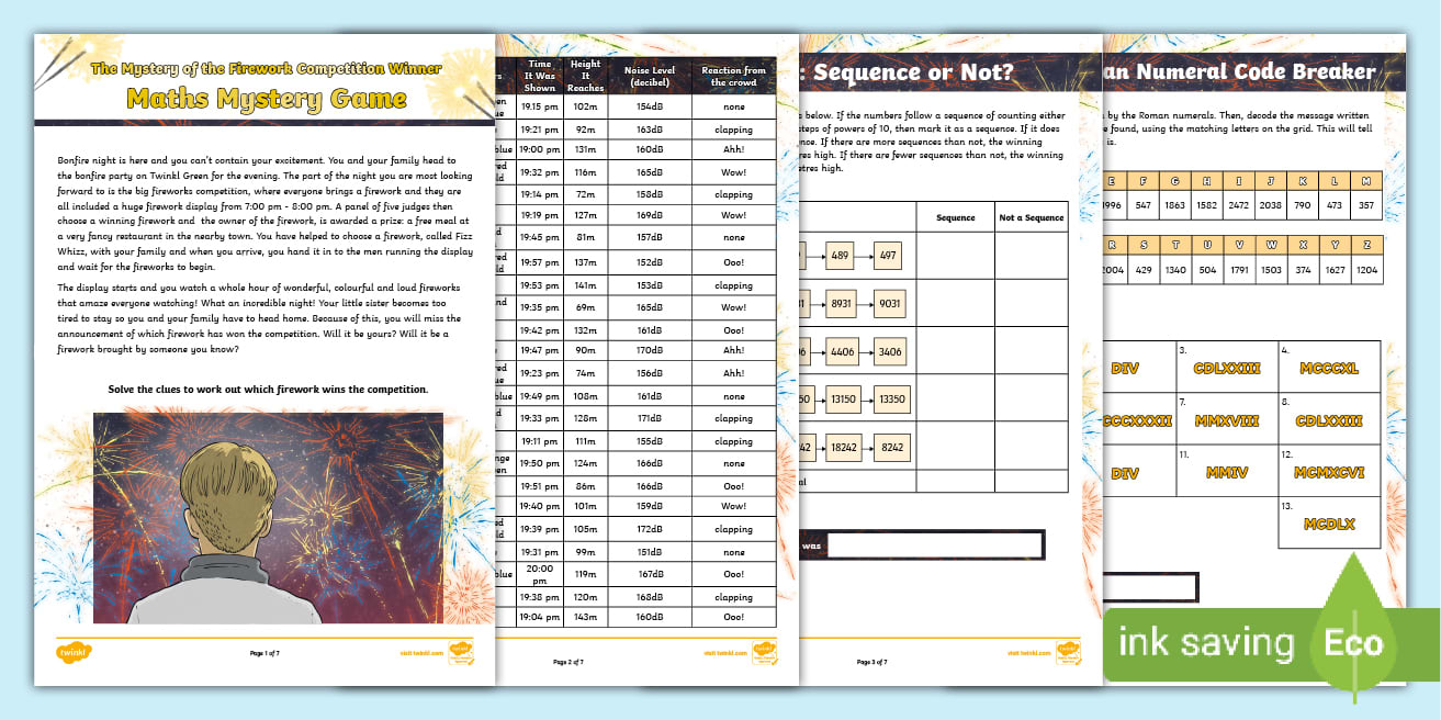 Y5 The Mystery of the Firework Competition Winner Maths Mystery